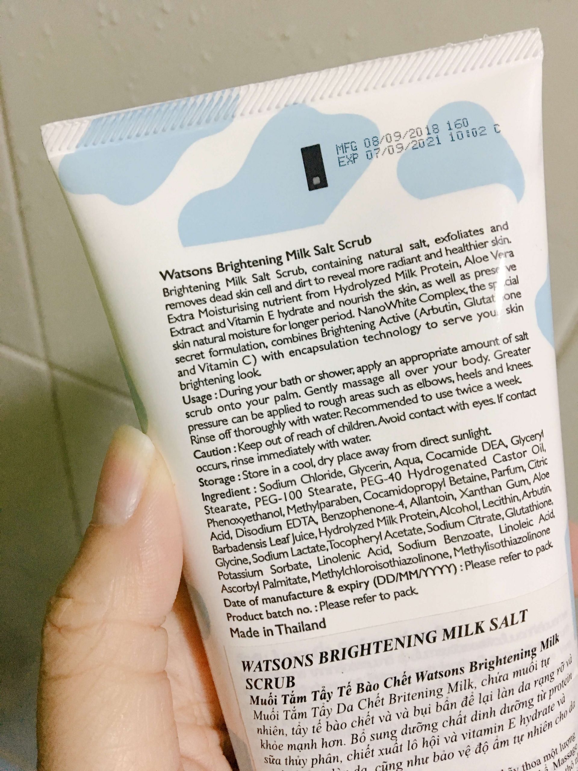 [Review] tẩy tế bào chết Watsons Brightening Milk Salt Scrub